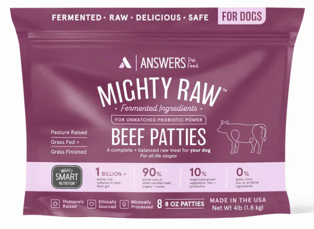 Answers Frozen Detailed Beef Patties 4lb — Jake's Pet Supply